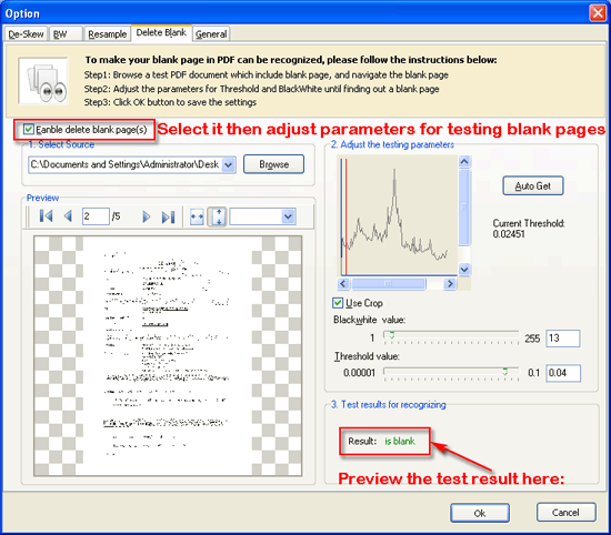 How To Detect And Delete Blank Scanned PDF Pages With Threshold Value 